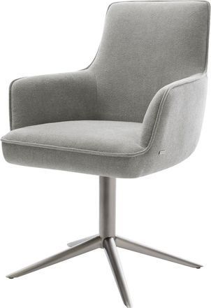 DELIFE Esszimmerstuhl Heira-Flex mit Armlehnen Fu&szlig;kreuz Graphit Strukturstoff Soft Grau 360&deg; drehbar Wippfunktion Taschenfederkern