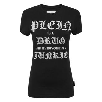 Philipp Plein Femme, Tops, Noir, Taille: 40 FR T-Shirt Pure avec Cristaux