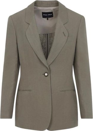 Giorgio Armani Femme, Vestes, Gris, Taille: 36 FR Blazer en lin &agrave; simple boutonnage