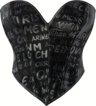 Generic Corset Femme Gothique, Soutien-Gorge Sans Bretelles &Agrave; Imprim&eacute; Lettres Noires, Avec Bustier Int&eacute;gr&eacute;, Taille Cintr&eacute;e Et Baleines