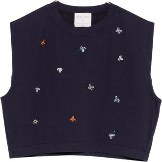 Forte_Forte Femme, Tops, Bleu, Taille: 38 FR Broderie Col Rond Sans Manches