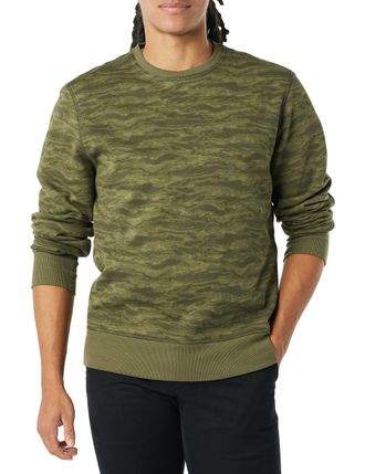 Amazon Essentials Herren Fleece-Sweatshirt mit Rundhalsausschnitt (erh&auml;ltlich in Big & Tall), Gr&uuml;n Abstrakte Tarnung, L