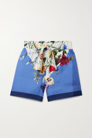 Oscar De La Renta Shorts Aus Twill Aus Seidensatin Mit Blumenprint Zum Binden - Blau