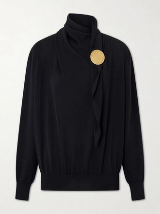 Jil Sander Pullover Aus Wolle Mit Schaldetail Und Verzierung - Schwarz
