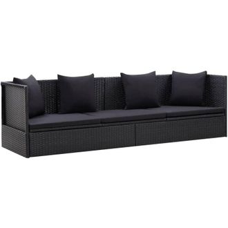 vidaXL Vidaxl - Lit de jardin avec coussin et oreiller R&eacute;sine tress&eacute;e Noir