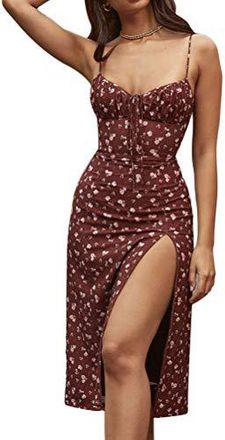 ORANDESIGNE Femme Robe Longue Boho Robe de Plage Dété Col Carré Manches Bouffantes Maxi Robes de Soirée Cocktail Sexy Casual D Vin Rouge S