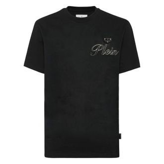 Philipp Plein Homme, Tops, Noir, Taille: 3XL T-Shirt Col Rond Manches Courtes