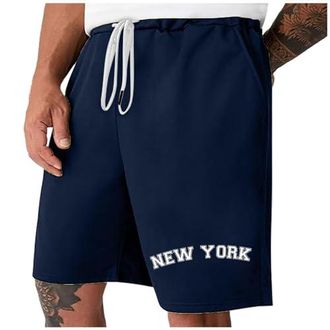 Generic Short court pour homme en coton avec impression 3D, taille &eacute;lastique, cordon de serrage, pantalon de vacances / plage, Marine, XXL