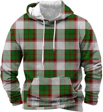 Generic Sweat &agrave; capuche r&eacute;tro tendance pour homme - Automne et hiver - Loisirs - Sports de voyage - Motif &eacute;cossais - Coupe ajust&eacute;e - Manches longues - Avec po