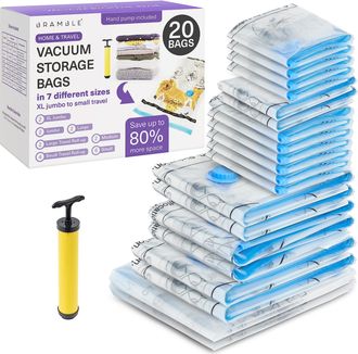 Bramble 20 Vakuumbeutel für Bettdecken Aufbewahrungsbeutel mit Pumpe, 7 Größen (XXL, XL, L, M, S + Reisebeutel zum Aufrollen, L/S) - Kleideraufbewahrung & Org