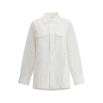 Marine Serre Femme, Blouses et Chemises, Blanc, Taille: 36 FR Chemise Sangallo avec Broderie Iconique