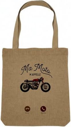 Fabulous Sac Shopping Tote Bag Aspect Lin - Ma Moto MAppelle Passion Gros Cylindre Cafe Racer - Sac de Courses Toile Epaisse 360g Beige Naturel Cabas Port&eacute; Epa