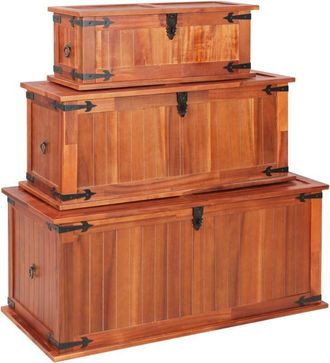 vidaXL Aufbewahrungstruhen 3 Stk. Akazien-Massivholz Vidaxl