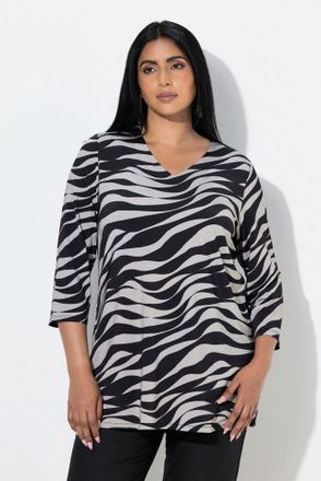 Ulla Popken T-Shirt Slinky-Shirt Wellen A-Linie V-Ausschnitt 3/4-Arm