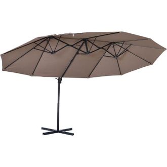 OUTSUNNY Parasol d&eacute;port&eacute; grande taille XXL inclinable dim. 4,4L x 2,7l x 2,5H m pi&egrave;tement en acier inclus polyester marron