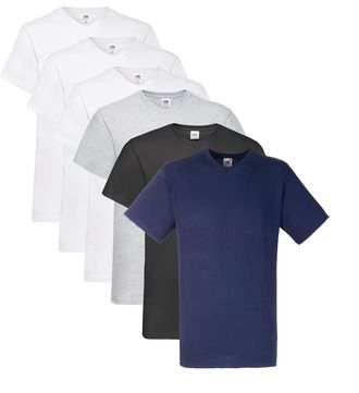 Fruit Of The Loom Herren- V-Neck T-Shirt M L XL XXL 3XL 4XL 5XL Farbsets, 3Weiss 1Schwarz 1Navy 1Grau (6 Pack) + 1 HL Kauf Notizblock, 4XL (6er Pack)