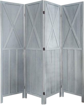 PEGANE Pegane - Paravent en bois de 4 pans gris brocante - Hauteur 170 x Longueur 160 cm