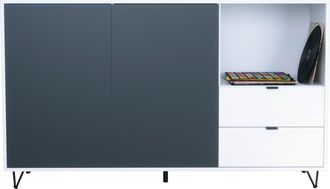 Vladon Sideboard Marino, Kommode mit 2 Türen Anthrazit matt und 2 Schubladen Weiß matt, Made in Germany, Korpus Weiß matt (152,5 x 90,5 x 37 cm)