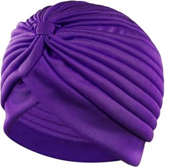 Generic Turban pliss&eacute; pr&eacute;-nou&eacute; torsad&eacute; pour femme - Bonnet africain uni - Extensible - Pour le sommeil, le cancer, la chimioth&eacute;rapie, la perte de cheveux, vio