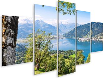 Islandburner Bild Bilder auf Leinwand Schöne Landschaft mit Alpen und Bergsee in Zell am See, Österreich Wandbild, Poster, Leinwandbild PQG