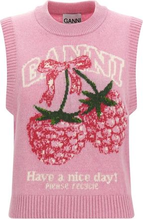Ganni Femme, Pulls, Rose, Taille: 40 FR Graphic Wool Vest