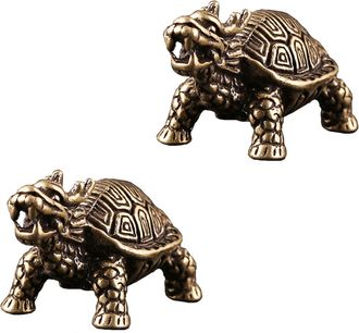 Cabilock 2st&uuml;cke Vintage Messing Deko Drachen-schildkr&ouml;te Retro Tischornament Feng Shui Gl&uuml;cksbringer Kompakte F&uuml;r Schreibtisch Innenbereich Geschenkidee