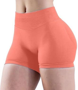 Generic Short de motard taille haute pour femme, sans couture avant, short doux dissimul&eacute; pour yoga, entra&icirc;nement, gym, short extensible pour femme, D, XL