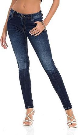 Cipo & Baxx Jean pour femme, coupe ajustée, coupe droite, coupe droite, design raffiné, look époustouflant, sensation agréable, Wd443 bleu foncé, 25W / 32L