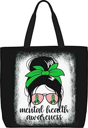 Generic Sac Fourre-Tout Sensibilisation &Agrave; La Sant&eacute; Mentale Sac Fourre-Tout En Toile Lavables R&eacute;utilisable Sacs En Toile Pour Femmes, Pour &Eacute;cole, Filles, Voyag