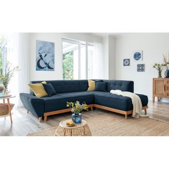 Norrwood home24 Ecksofa Surribas II Blau Webstoff Lark 250 x 77 x 190cm Ottomane davorstehend rechts Skandi