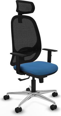 Piqueras y Crespo B&uuml;ro-B&uuml;rostuhl mit 1D-Armlehnen, h&ouml;henverstellbarer Lendenwirbelst&uuml;tze und Kopfteil, h&ouml;henverstellbar und neigbar, Schwarz/Hellblau