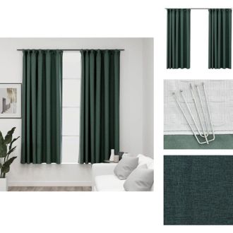 vidaXL Verdunkelungsvorh&auml;nge Haken Leinenoptik 2 Stk. Gr&uuml;n 140x175 cm - Verdunkelungsvorh&auml;nge - Leinenlook - Vorh&auml;nge Gr&uuml;n - Wohnraumdekoration