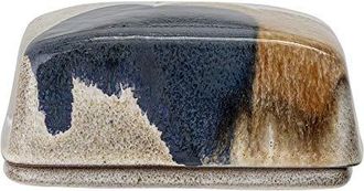 Bloomingville Jules Butterdose mit Deckel aus Keramik in der Farbe Schwarz-Braun-Creme, Maße: 14cm x 10cm x 6cm, 82049806