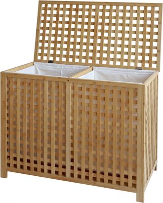Clp W&auml;schebox f&uuml;r Schmutzw&auml;sche 2 F&auml;cher Dorothea, W&auml;schesammler Holz W&auml;sches&auml;cke waschbar herausnehmbar, Bambusrahmen f&uuml;r Badezimmer, Farbe:Natur