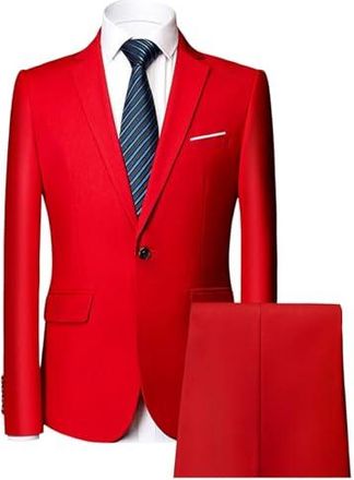 Generic Costume Rouge élégant pour Homme, Coupe Slim Unie, Smoking à Un Bouton, idéal pour Les Mariages et Les Occasions Professionnelles. Costume Rouge uni e