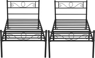 Yaheetech 2er Einzelbett 90 x 190 cm Metallbett mit Lattenrost, Modern Bettgestelle mit Kopfteil, Bettrahmen aus Metall f&uuml;r G&auml;stezimmer Schlafzimmer, Schwarz