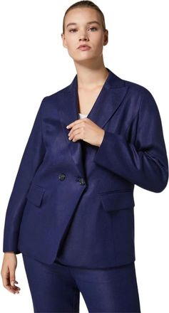 Marina Rinaldi Femme, Vestes, Bleu, Taille: 48 FR Blazer Souple en Pur Lin