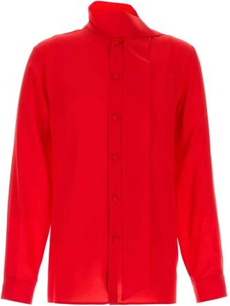 Valentino Garavani Homme, Chemises, Rouge, Taille: L Chemise en Cr&ecirc;pe de Chine de Soie avec Col &Eacute;charpe