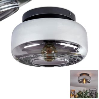 HOFSTEIN Deckenleuchte Boza, 1-flammige Deckenlampe aus Metall/Glas in Schwarz/Rauchfarben, moderne Leuchte im Retro/Vintage-Design (Schirm Ø 28 cm), E27, Essz