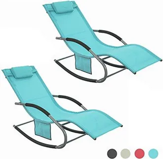 SoBuy Lot de 2 Chaises Longues Transat Pliable Jardin Fer - Bain de Soleil Ergonomique à Bascule Relax - Fauteuil Extérieur Confortable Plage pour Terrasse 