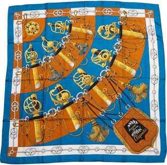 Herm&egrave;s T&uuml;cher & Schals - Hermes Classic Cliquetis Silk Carre 90 Scarf Tuc - Gr. unisize - in Blau - f&uuml;r Damen