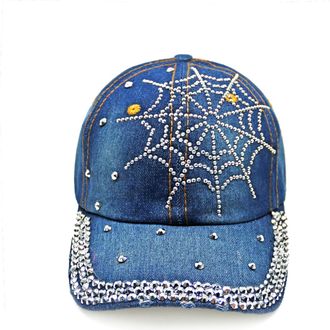 Glamexx24 Jeans Baseball Cap Damen Verstellbare Basecap mit Strasssteinen Atmungsaktive Baumwolle Baseballkappe f&uuml;r Outdoor Running Tennis Golf