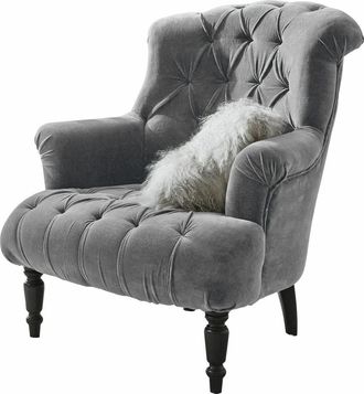 Loberon Sessel Parranquet, Klassische Chesterfield-Charakteristik, gedrechselte Beine, Zeitloses Design, komfortabel gepolstert, Sitzm&ouml;bel, Samt, Mangoholz, g