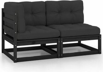 vidaXL Salon de jardin 2 pcs avec coussins Noir Bois de pin massif Vidaxl