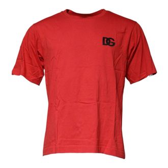 Dolce & Gabbana Homme, Tops, Rouge, Taille: S T-shirt Rouge en Coton avec Logo DG Dolce & Gabbana