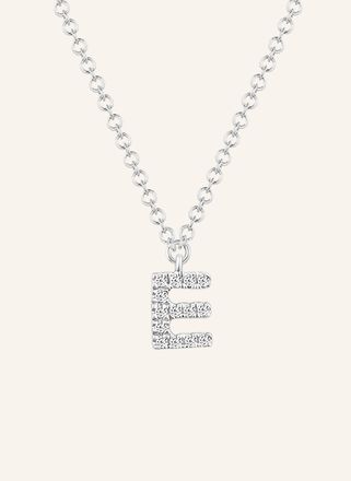 Leaf Initialien Halskette E Aus 14 Karat Wei&szlig;gold Mit Diamanten silber