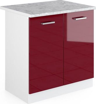 Vicco Meuble bas sous-&eacute;vier R-Line, Rouge bordeaux Haute brillance, 80 cm, pt Marbre Vicco