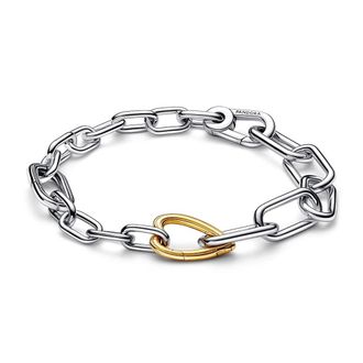 Pandora ME Bicolor Herz-Link-Armband aus Sterlingsilber in der Farbe Silber-Gold, Kompatibel mit PANDORA ME Armbänder, Länge: 20cm, 562527C00-4