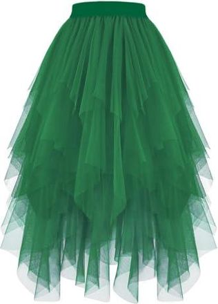 Generic Body m&eacute;tallique pour femme - Taille haute &eacute;lastique - Jupe midi - Jupe superpos&eacute;e irr&eacute;guli&egrave;re en maille - Jupe dHalloween, vert noir, M