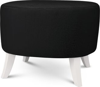 MG Design Ovaler Kunstfell-Hocker 52 x 62 cm in Schwarz mit Holzbeinen - Gepolsterter Fu&szlig;hocker f&uuml;r Wohnzimmer oder Schlafzimmer